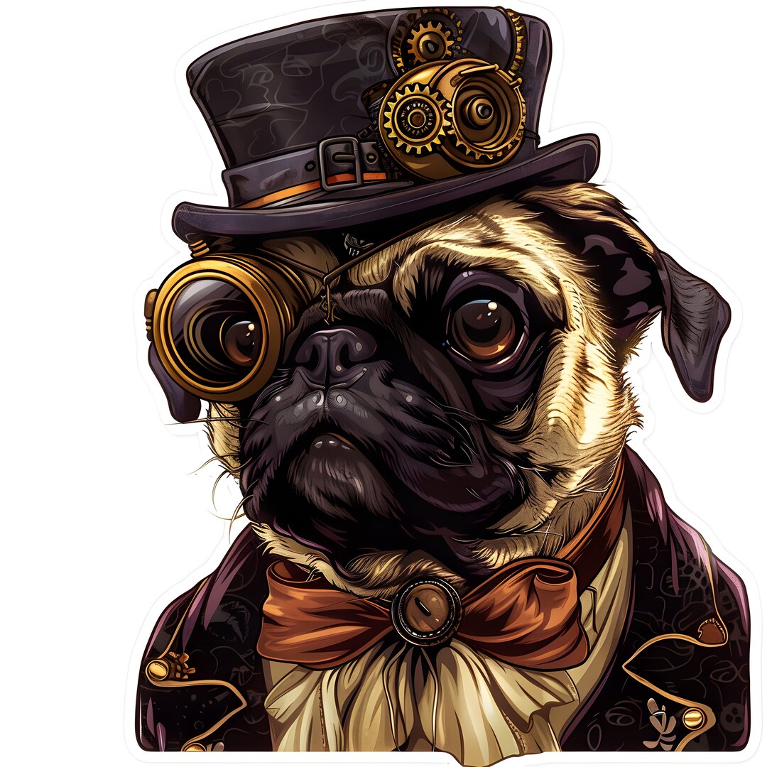 Steampunk Pug Sticker - Car Decal - Pug Gifts - Etsy