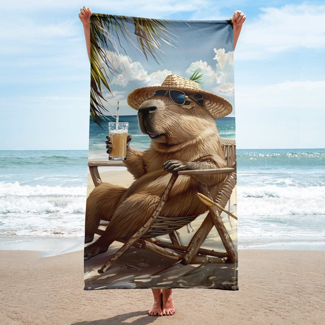 Capybara on a Tropical Island Beach Towel - Capybara Lover Gift - Etsy