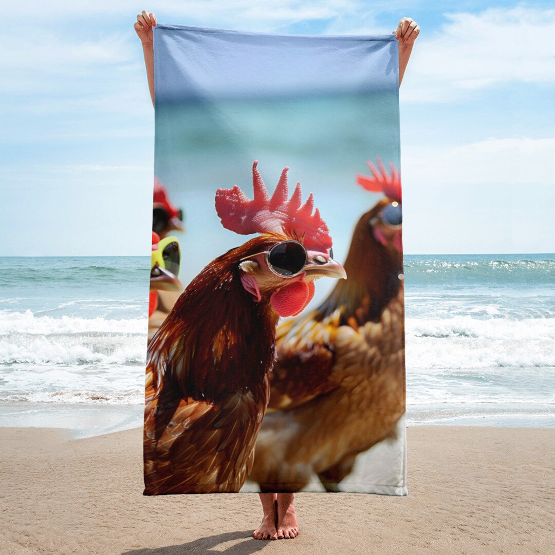 Chickens at the Beach Towel | Chicken Lover Gifts | Chicken Pool Towel ...