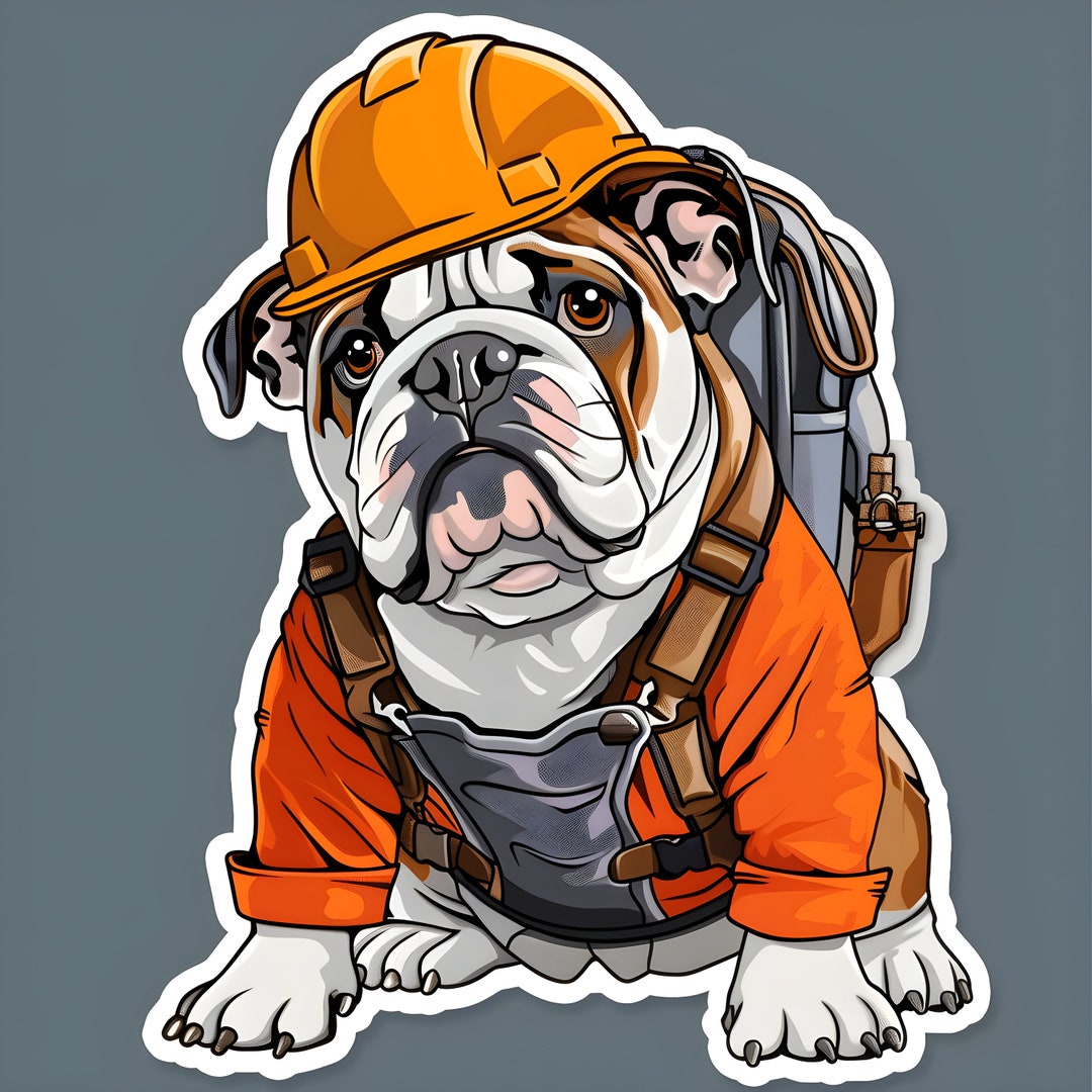 Construction Worker English Bulldog Sticker | Contractor Car/cooler ...