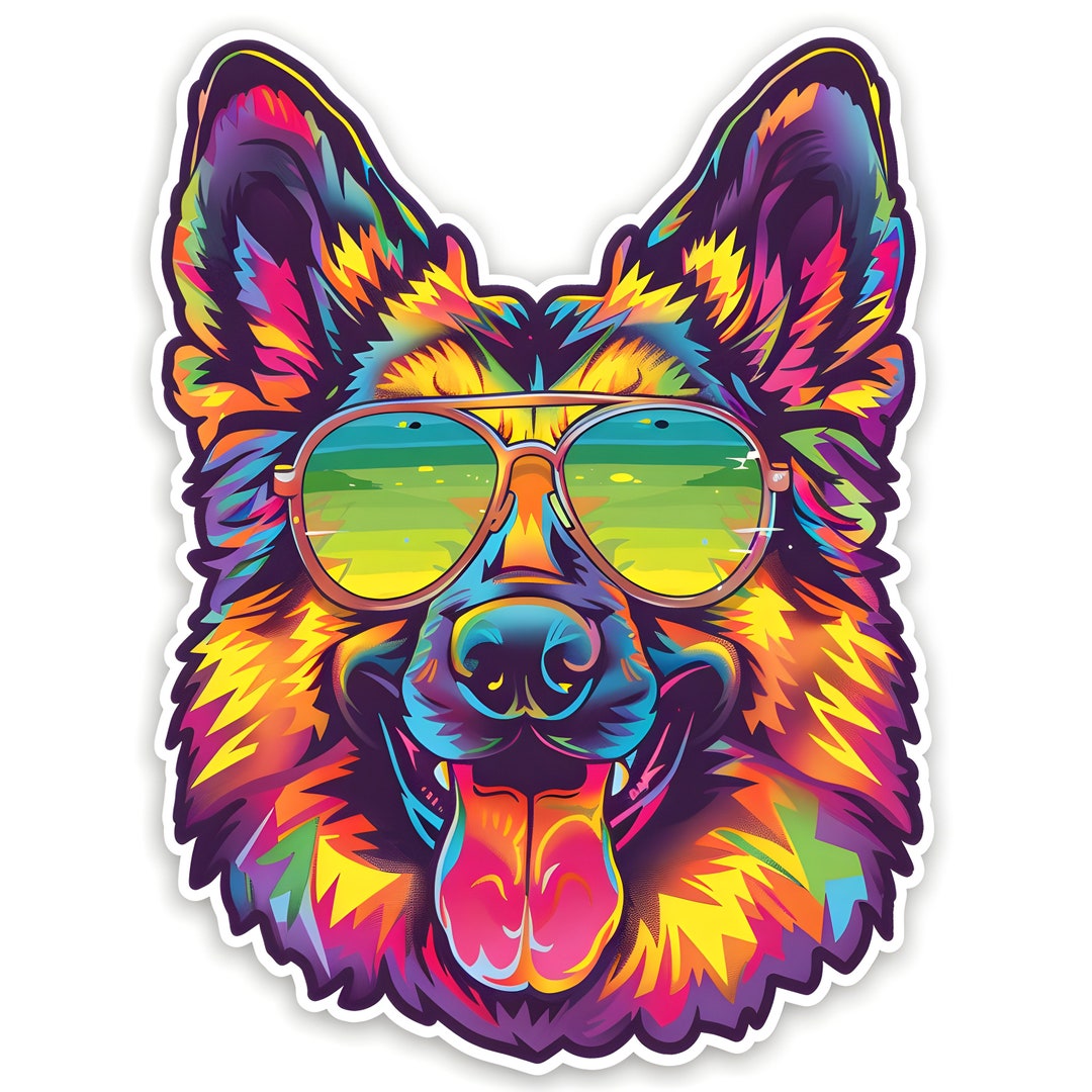 Miami Vice German Shepherd Laptop Sticker Vibrant Hippie Sticker Dog ...