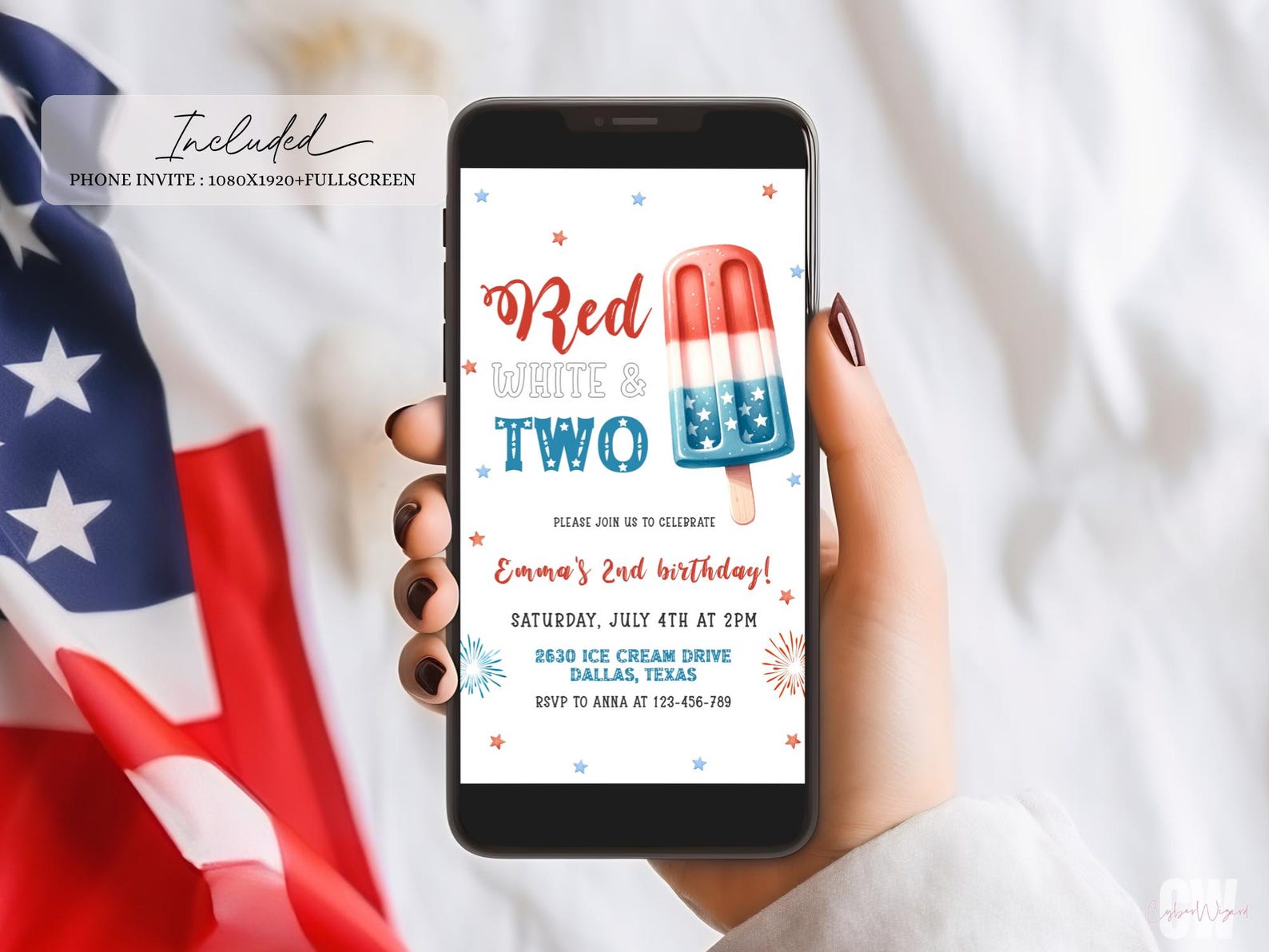 Red White and Two Birthday Invitation, 4th of July Patriotic 2nd ...
