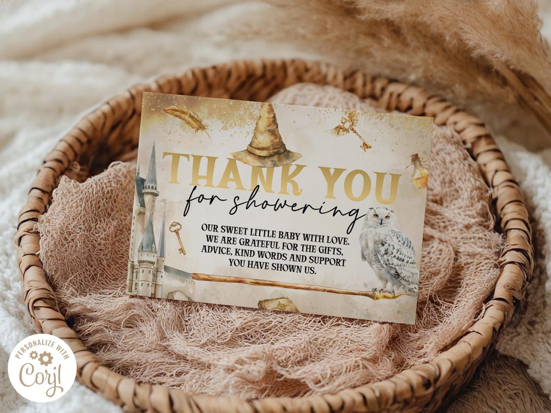 Wizard Baby Shower Thank You Card, Magic School Baby Shower Thank You ...