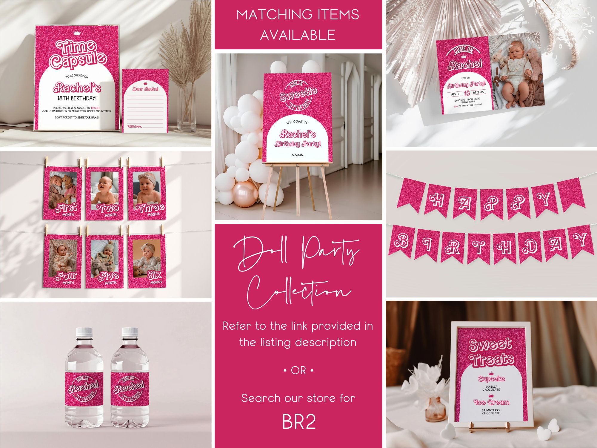 Hot Pink Doll Party Custom Sign Template Doll Birthday Party Sign Doll ...