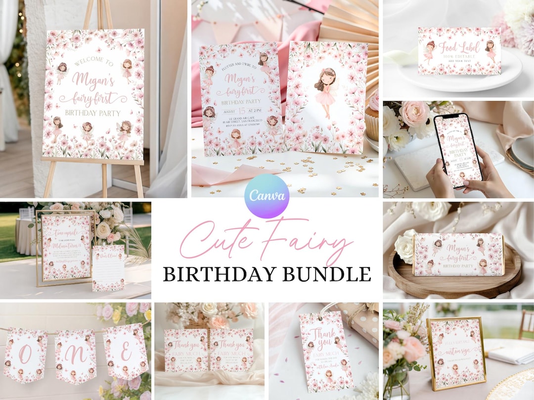 Fairy First Birthday Party Bundle – Magical Garden Theme (editable ...