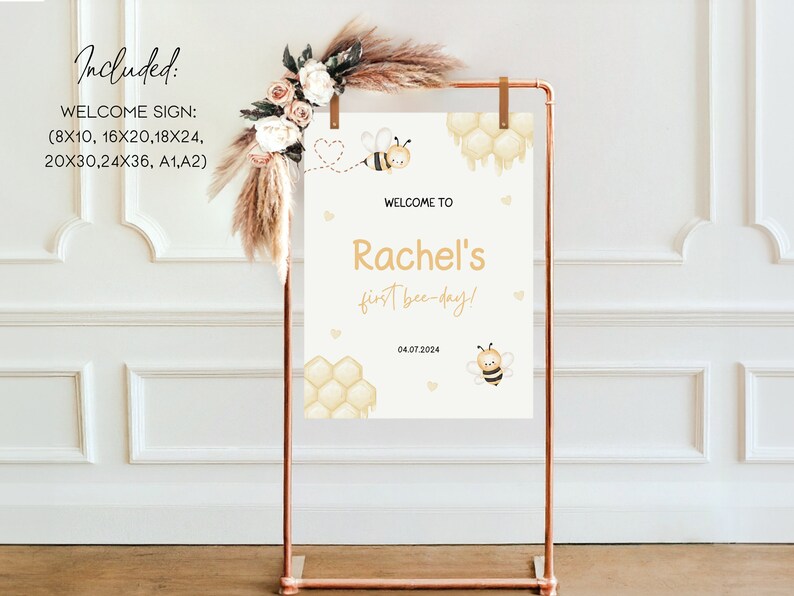 Honey Bee Birthday Welcome Sign First Bee Day Welcome Sign Bee Decor ...