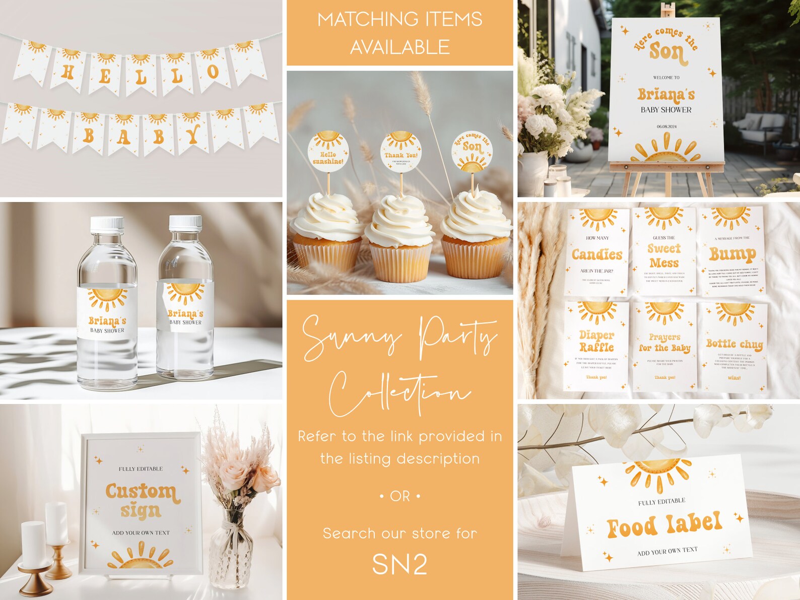 Editable Sunshine Baby Shower Games Bundle Retro Sun Baby Shower Game ...