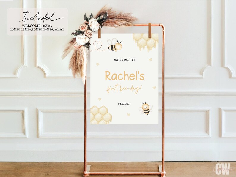Honey Bee Birthday Welcome Sign First Bee Day Welcome Sign Bee Decor ...