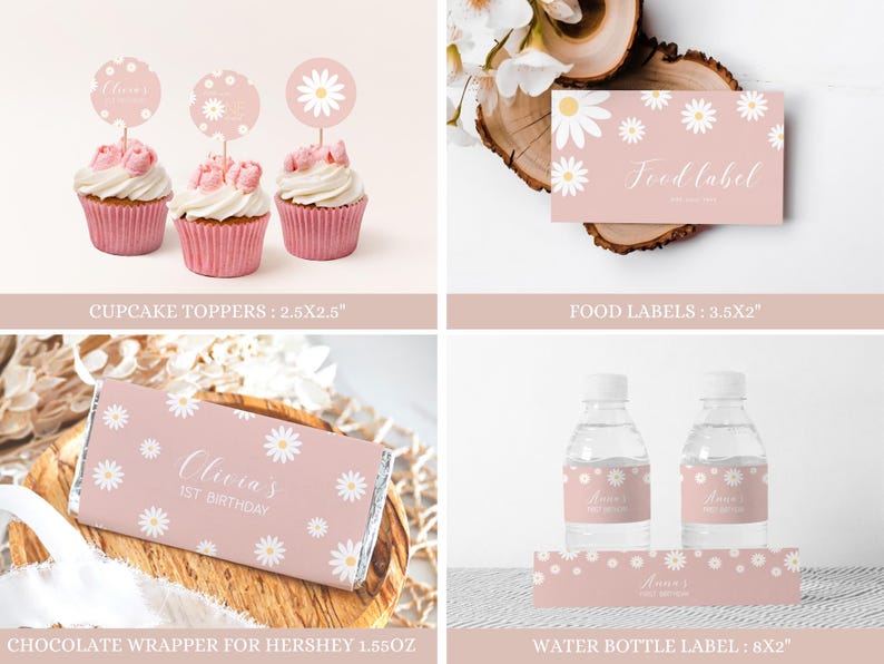 Daisy 1st Birthday Bundle Printable Pink Daisy Birthday Party Set ...