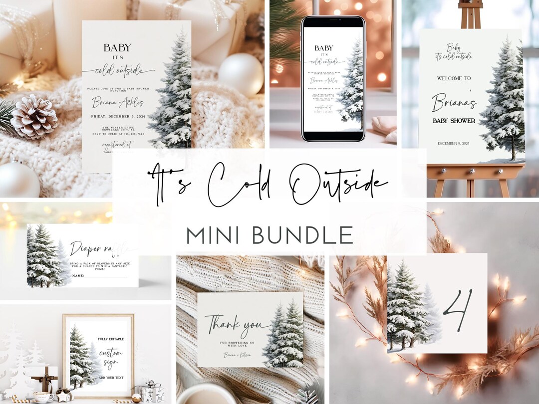Editable Winter Baby Shower Invite Set Baby Its Cold Outside Baby ...