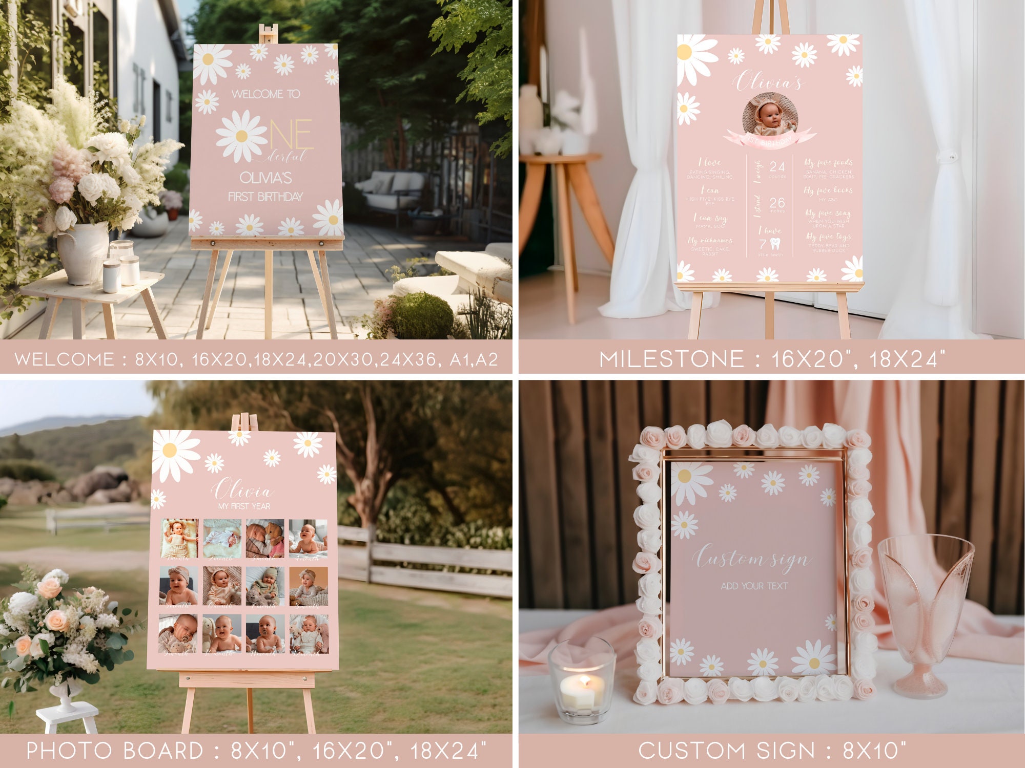 Daisy 1st Birthday Bundle Printable Pink Daisy Birthday Party Set ...