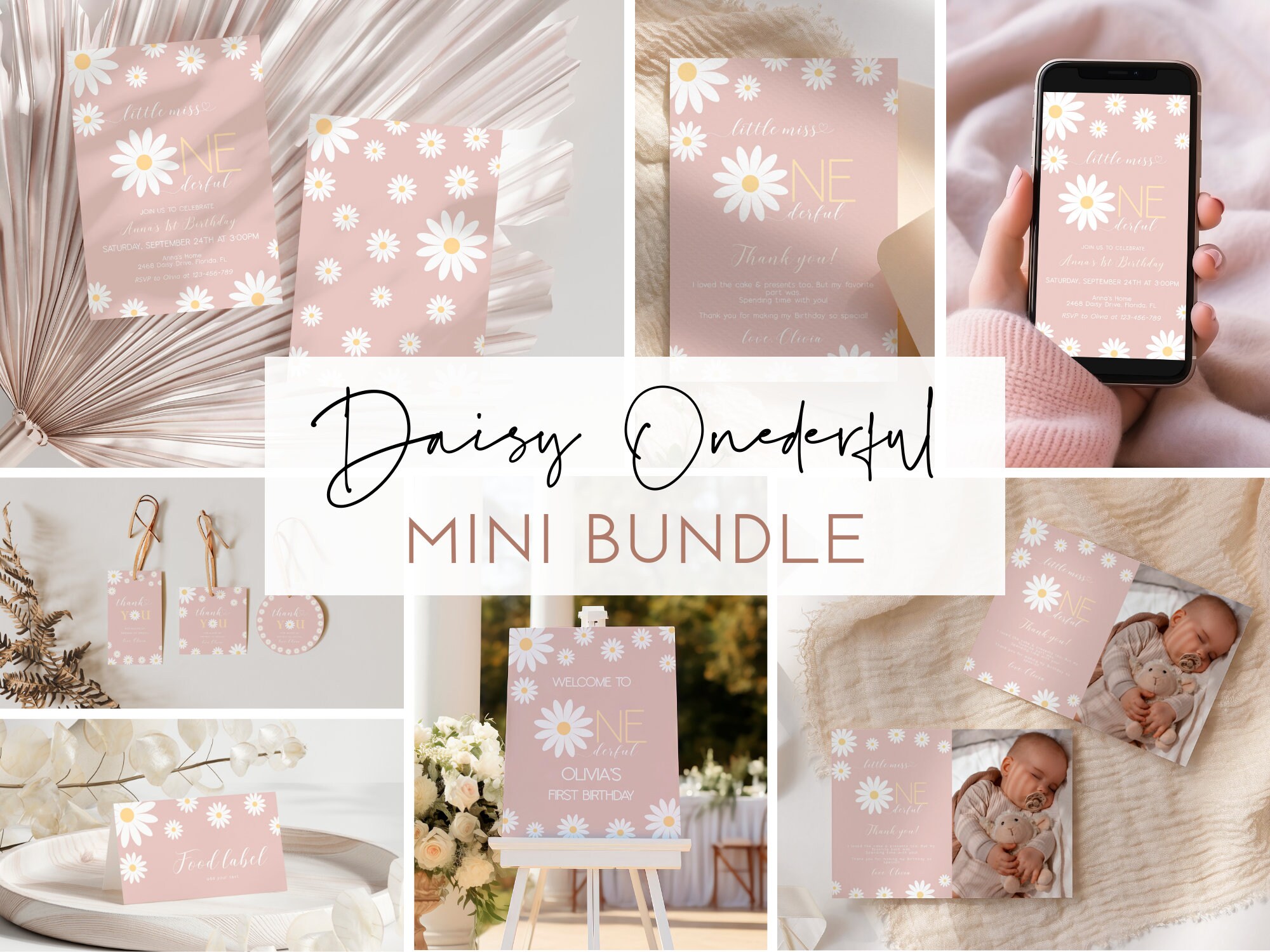 Daisy First Birthday Invitation Bundle Daisy 1st Birthday Bundle Retro ...