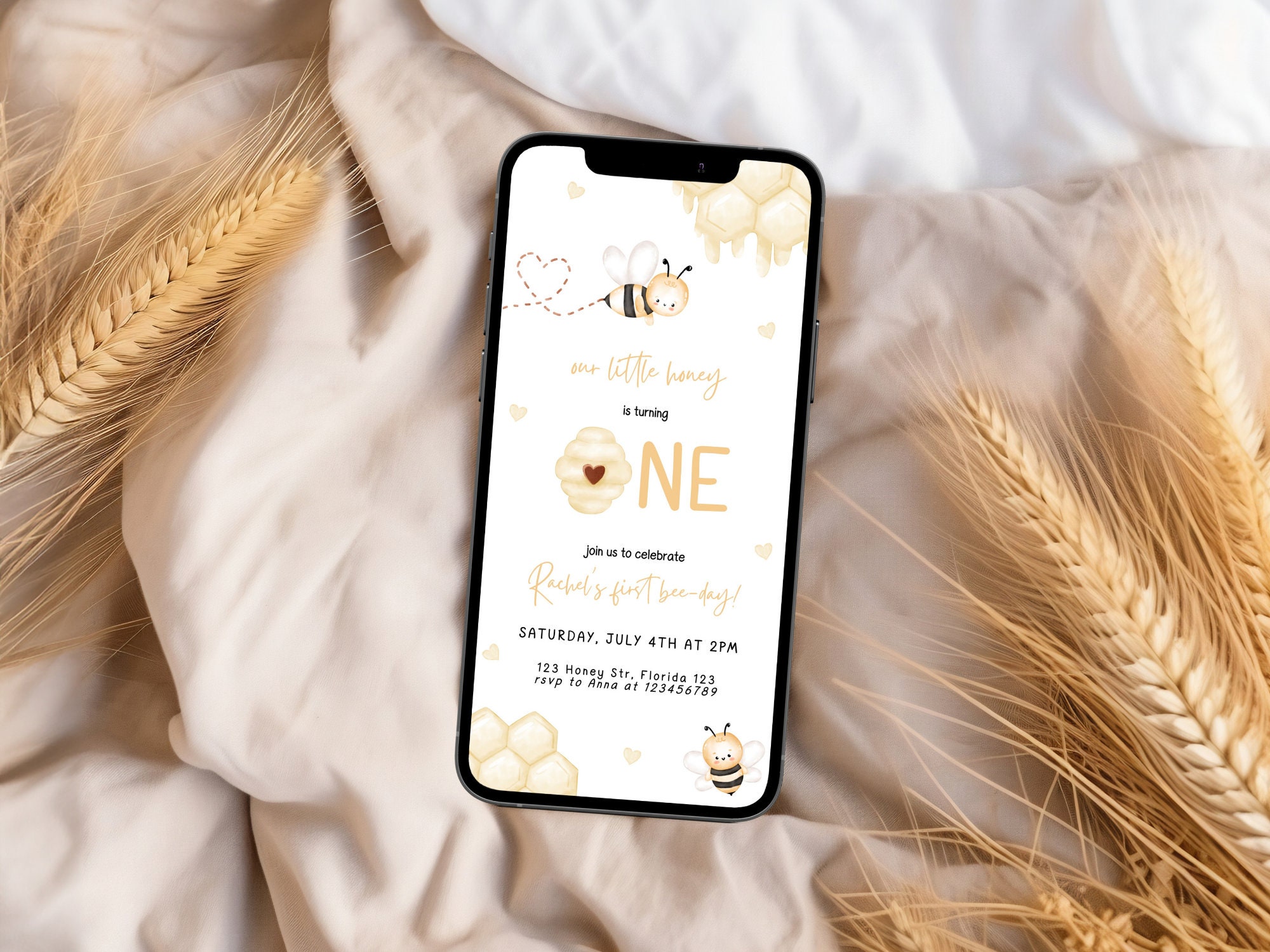 Bee Day Evite First Bee Day Invitation Digital Editable Bee Birthday ...