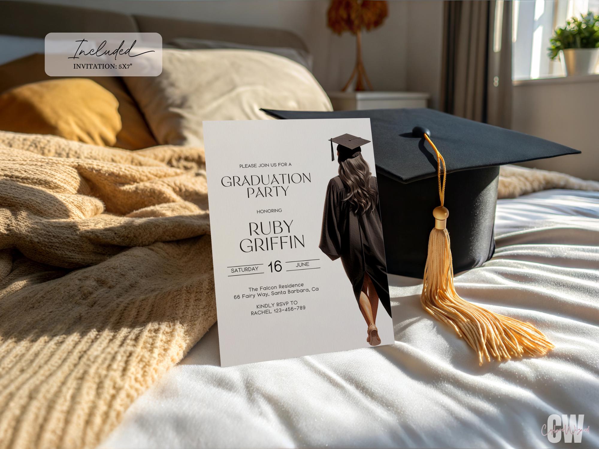 Girl College Grad Invitation Template, She Did It Grad Card Template ...