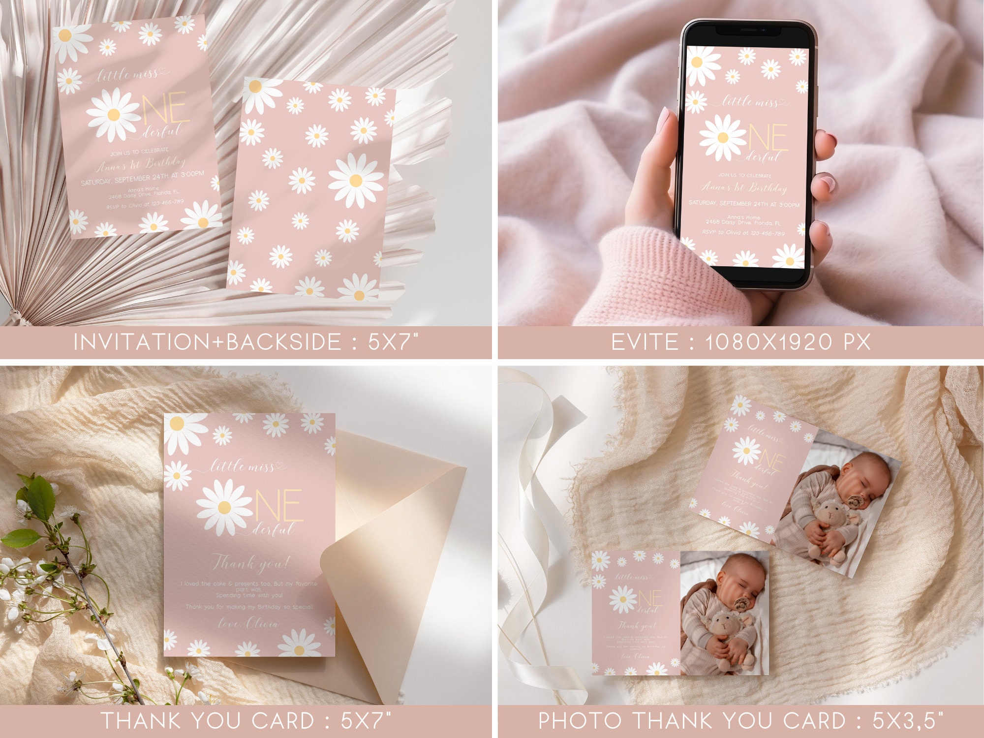 Daisy First Birthday Invitation Bundle Daisy 1st Birthday Bundle Retro ...