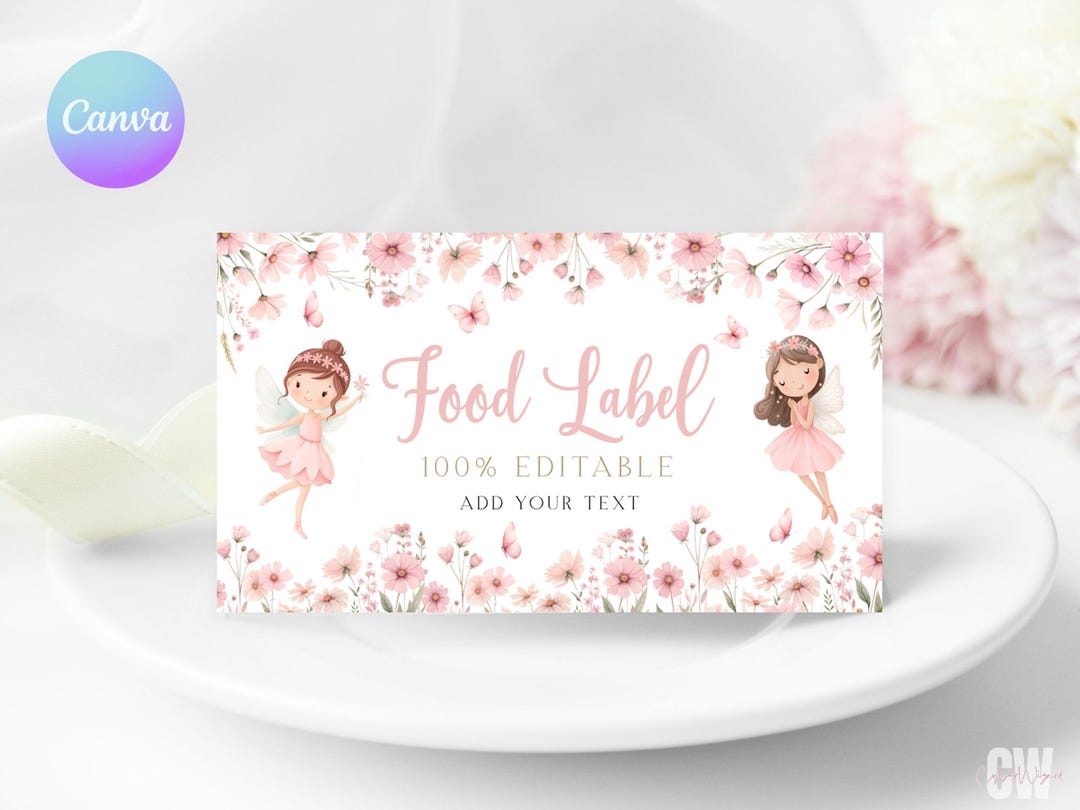 Pink Fairy Food Labels - Girl’s Fairy Party Table Cards (printable ...