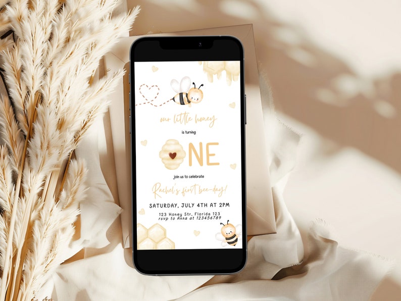 Bee Day Evite First Bee Day Invitation Digital Editable Bee Birthday ...