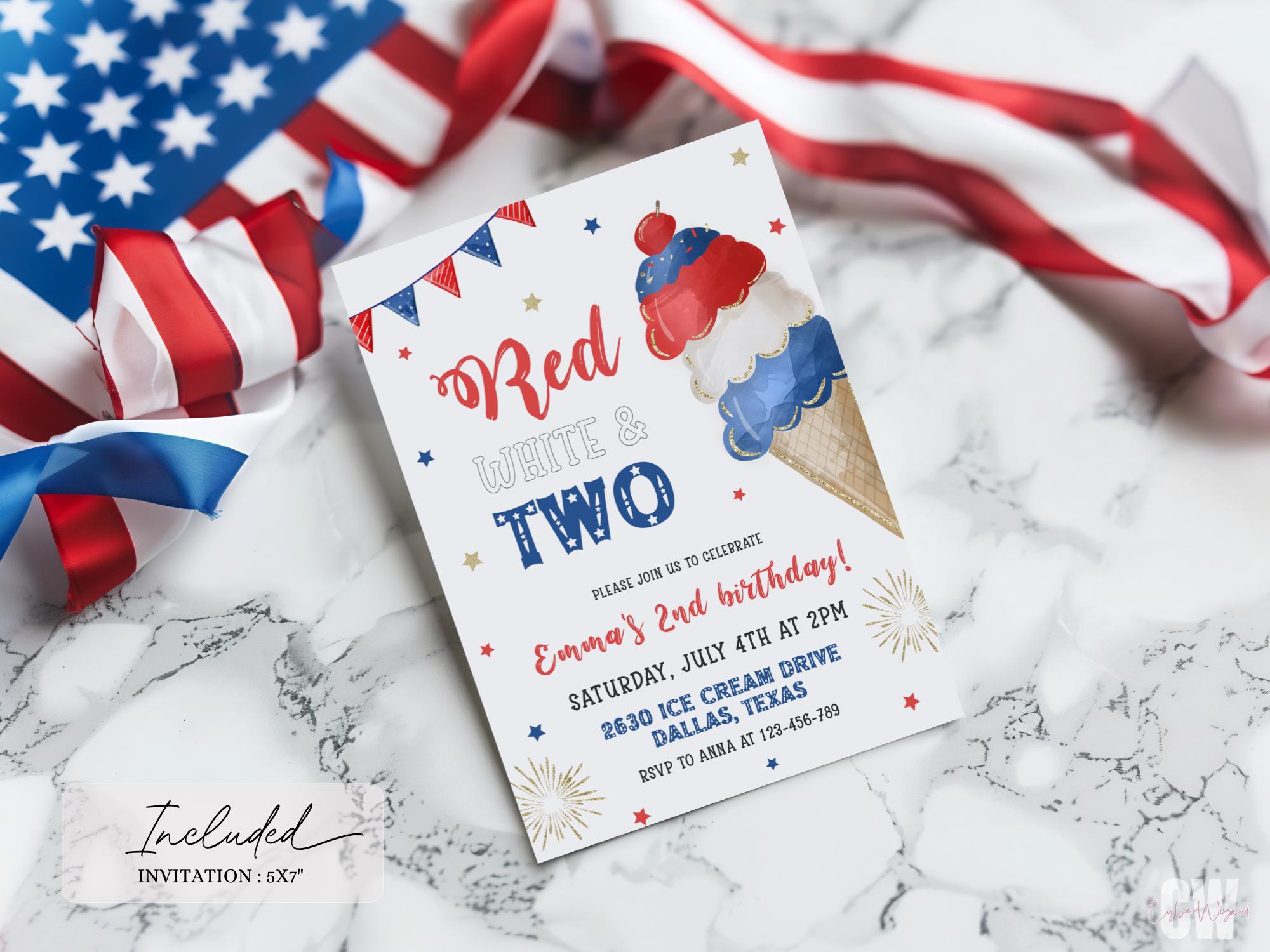 4th of July Patriotic 2nd Birthday Invite, Bomb Pop, Four of July 2nd ...