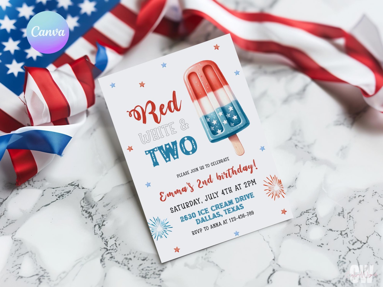 Red White and Two Birthday Invitation, 4th of July Patriotic 2nd ...