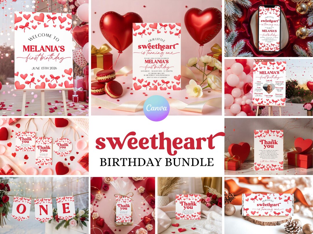 Little Sweetheart First Birthday Bundle – Valentines Day Theme ...