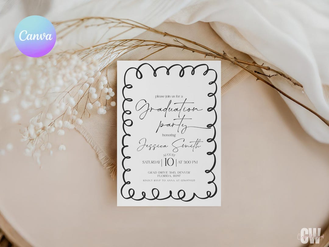 Trendy Doodle Border Graduation Invite – High School Senior Party ...