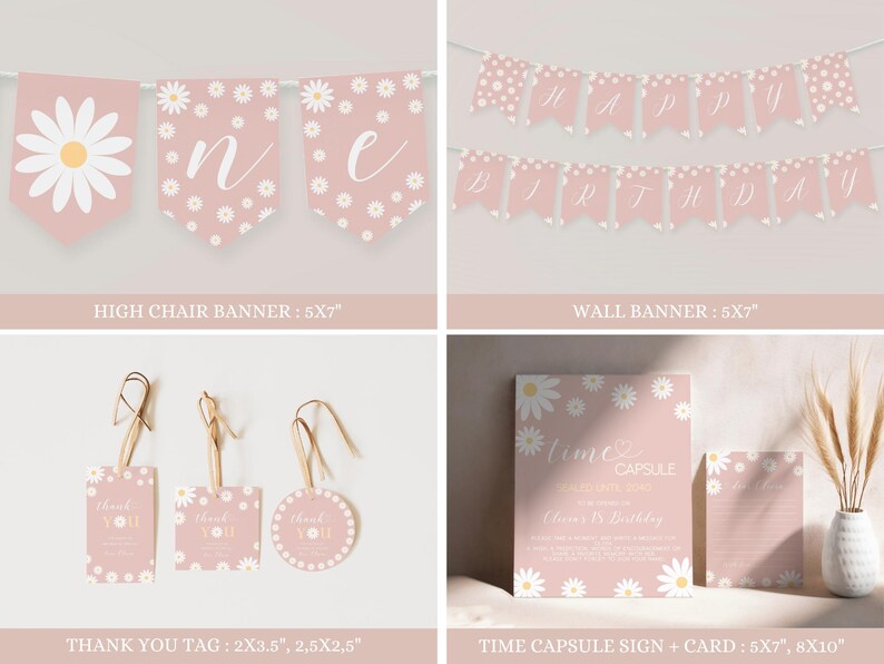 Daisy 1st Birthday Bundle Printable Pink Daisy Birthday Party Set ...