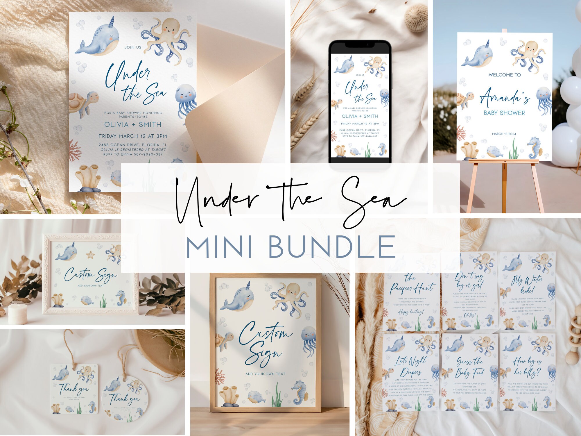 Ocean Baby Shower Bundle Under the Sea Baby Shower Bundle Editable ...