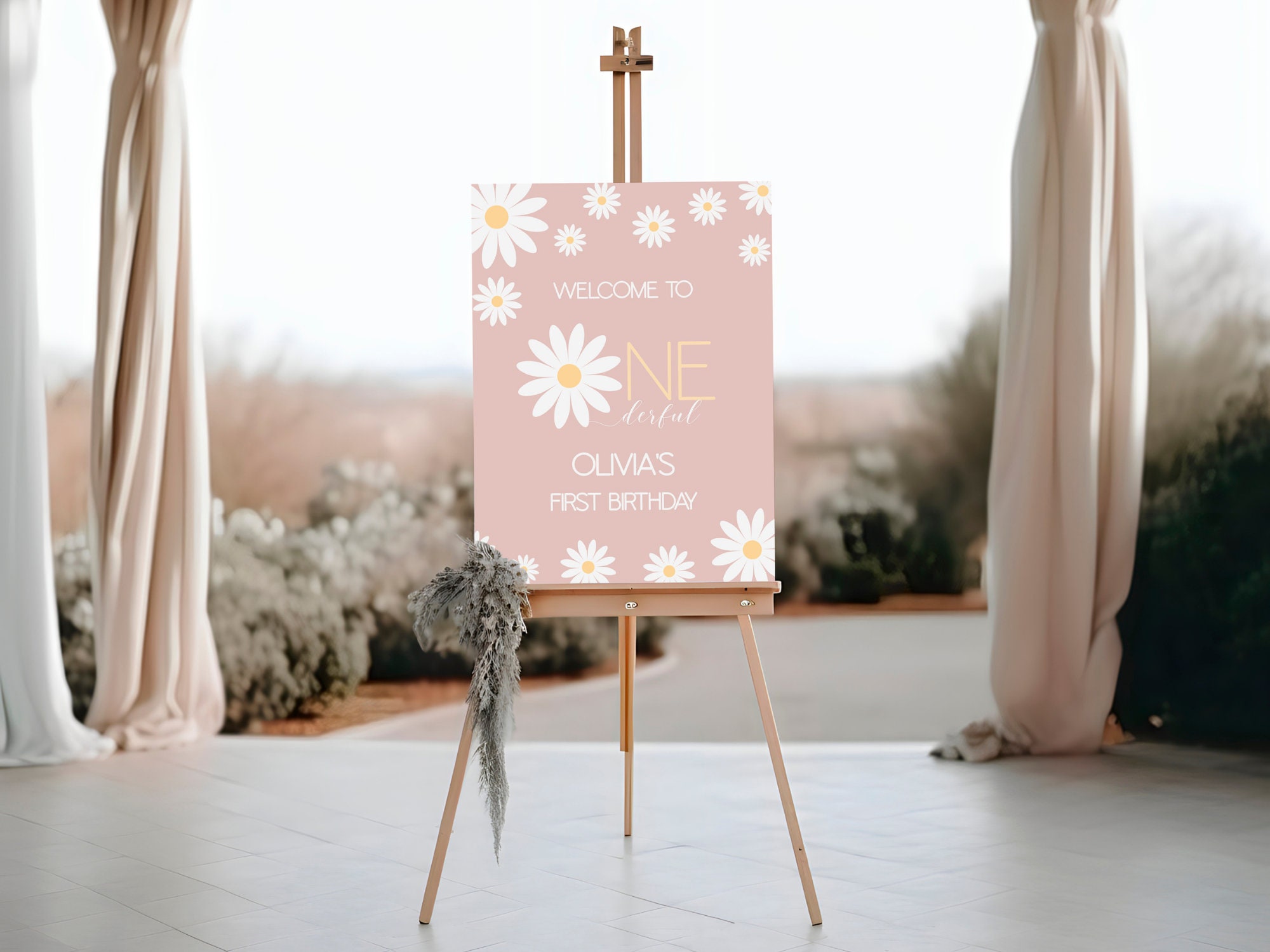 Daisy 1st Birthday Welcome Sign Pink Floral First Birthday Welcome Sign ...