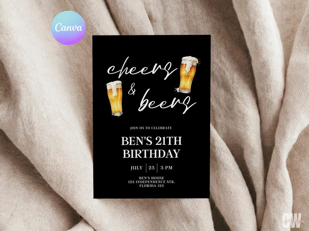 Cheers to Beers 21st Birthday Invite, Beer Birthday Party Invitation ...