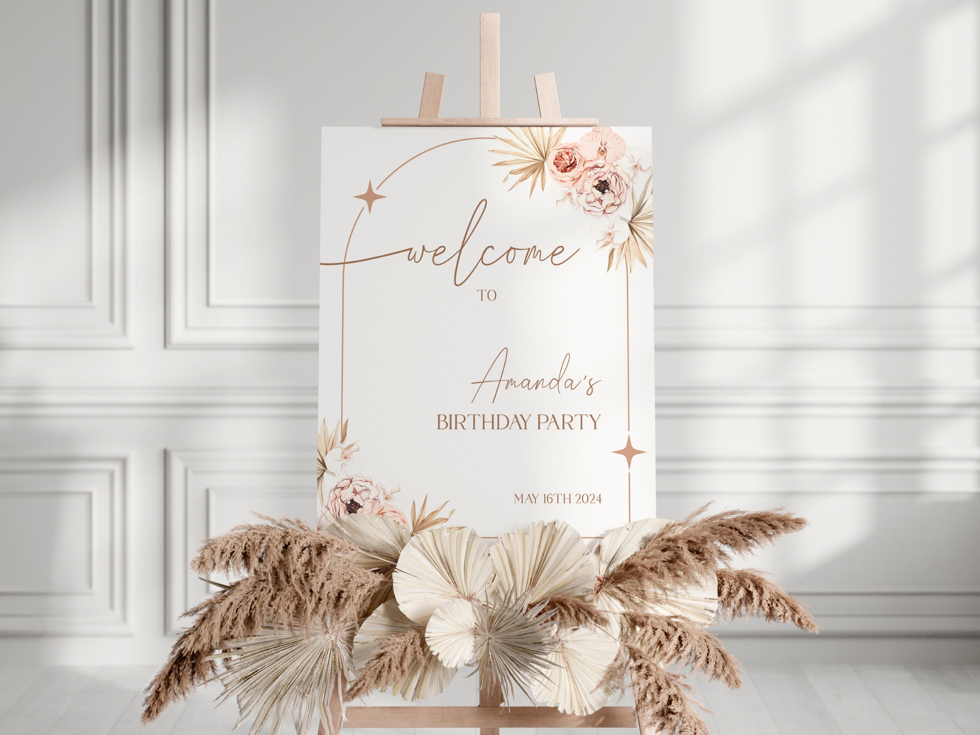 Pampas Grass Birthday Welcome Sign Boho Birthday Welcome Sign Editable ...