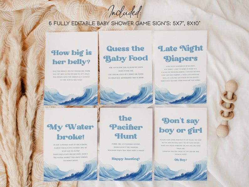 Editable Beach Baby Shower Games Bundle Coastal Games Bundle Waves Baby ...