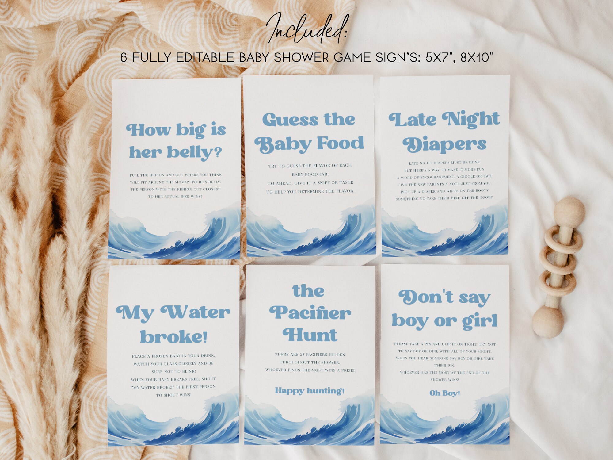 Editable Beach Baby Shower Games Bundle Coastal Games Bundle Waves Baby ...