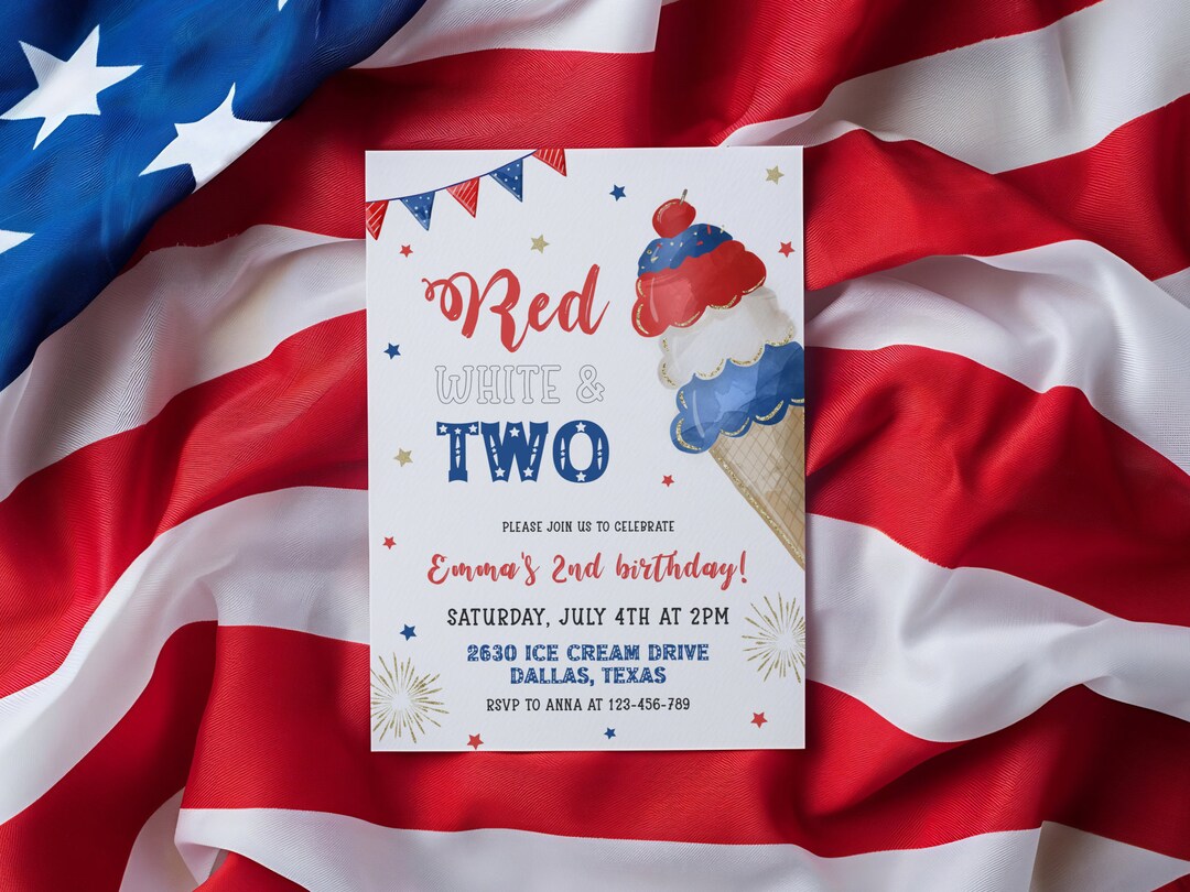 4th of July Patriotic 2nd Birthday Invite, Bomb Pop, Four of July 2nd ...