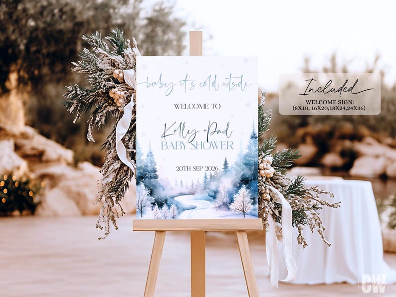 Snowy Wonderland Baby Shower Welcome Sign, It's Cold Outside Baby ...