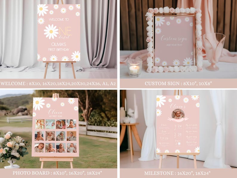 Daisy 1st Birthday Bundle Printable Pink Daisy Birthday Party Set ...