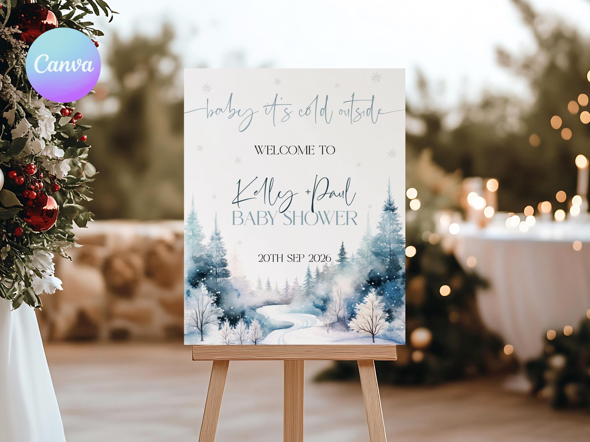 Snowy Wonderland Baby Shower Welcome Sign, It's Cold Outside Baby ...