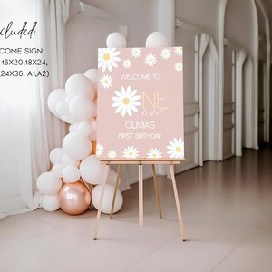 Daisy 1st Birthday Welcome Sign Pink Floral First Birthday Welcome Sign ...