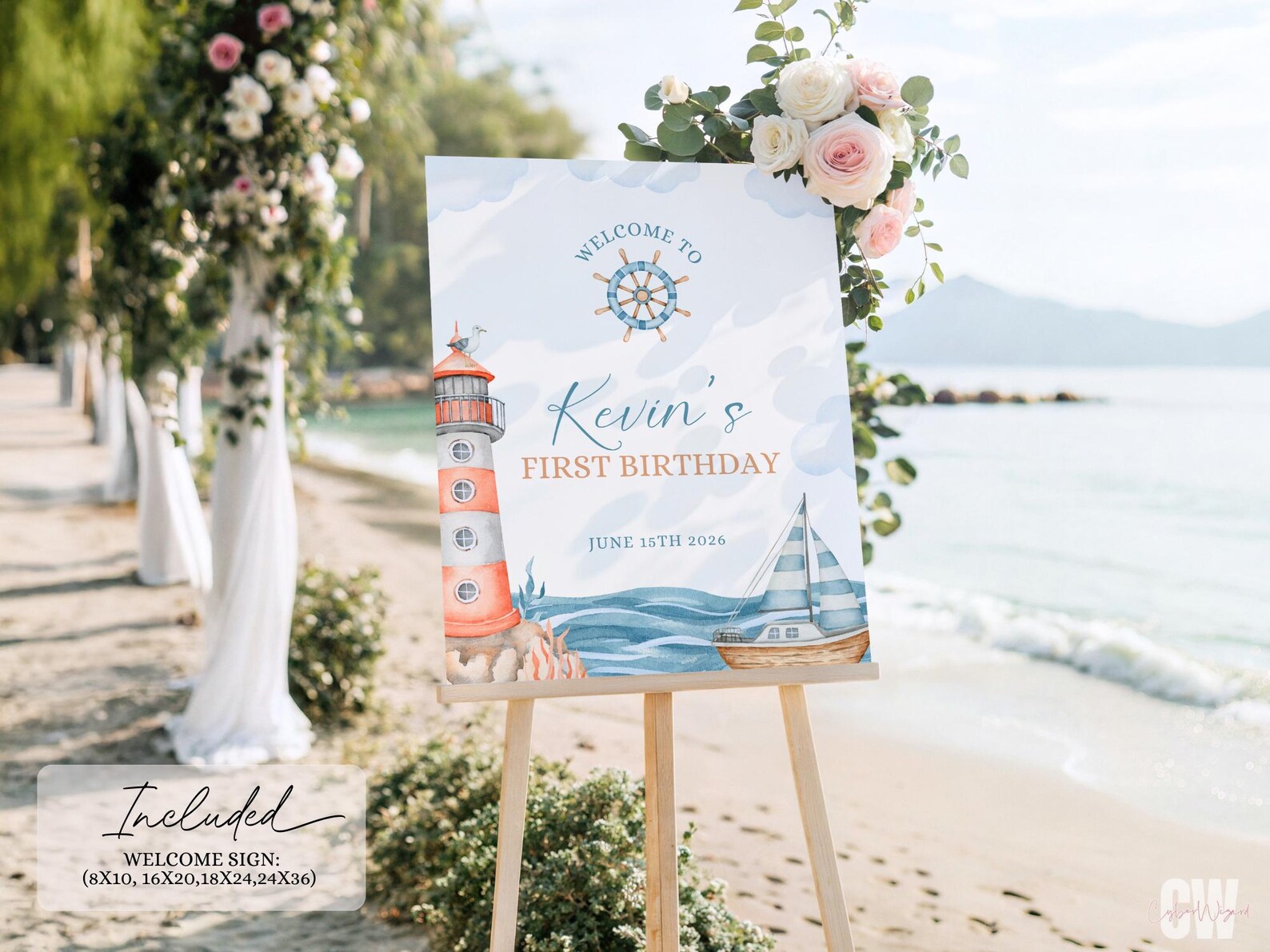 Printable Sailor First Birthday Welcome Poster, Editable Sailboat ...