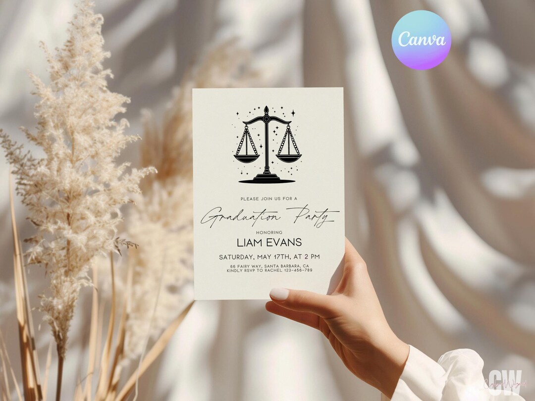 Law School Grad Invitation, Scales of Justice Invitation, Digital Layer ...