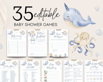 Under the Sea Baby Shower Games Bundle, Ocean Baby Shower Game Pack ...