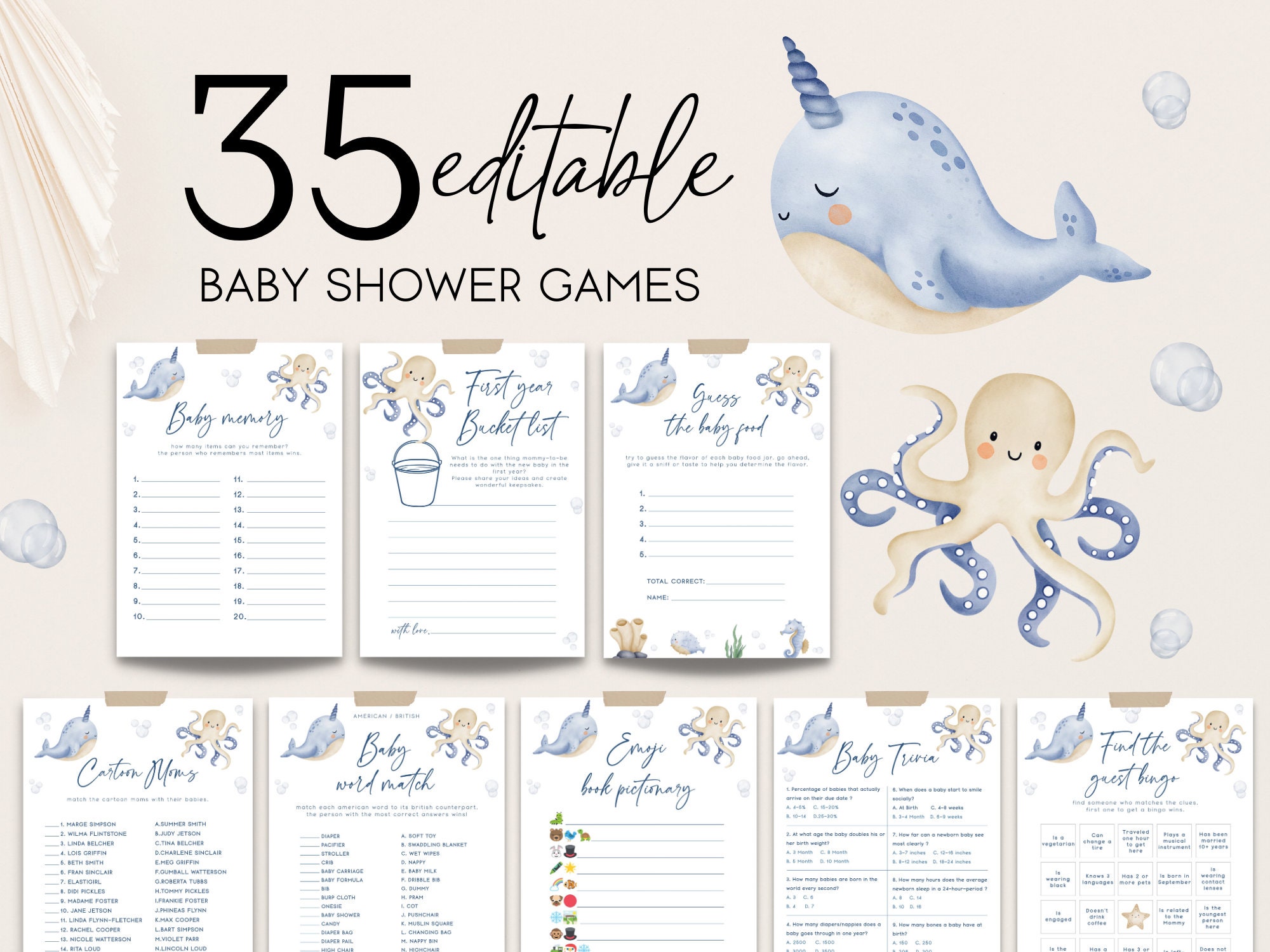 Under the Sea Baby Shower Games Bundle Nautical Baby Shower Game Bundle ...