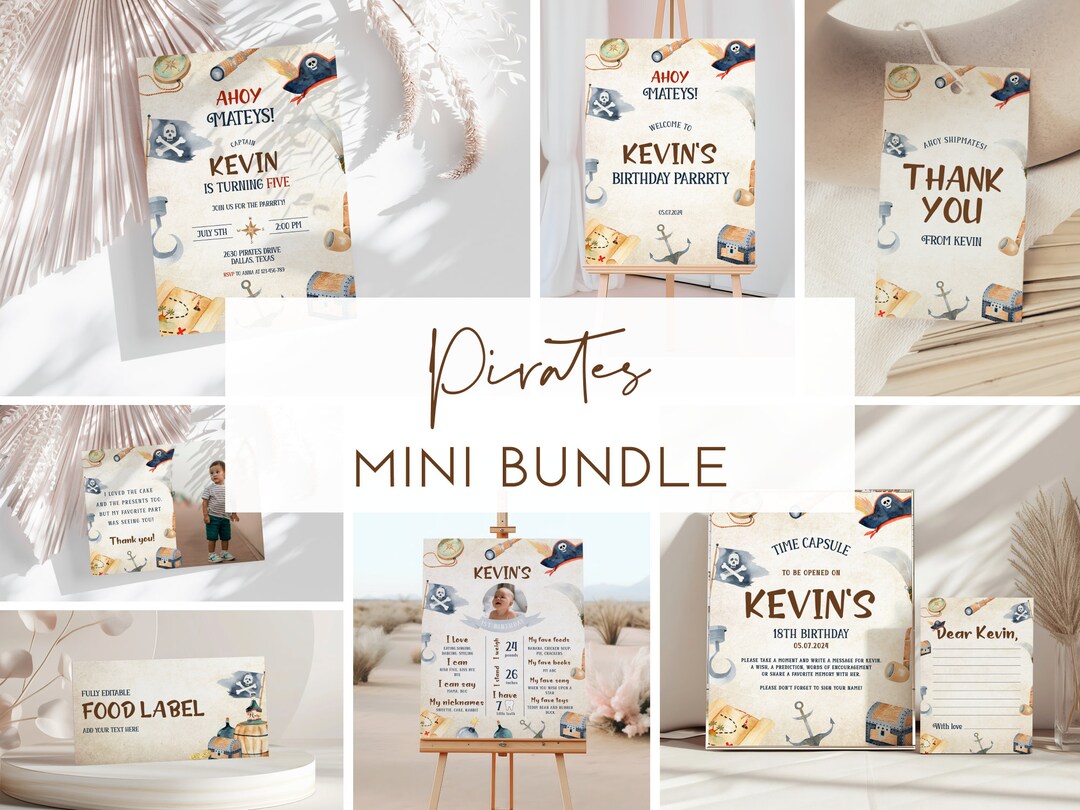 Pirates Theme 1st Birthday Set, Editable Pirates Birthday Package ...