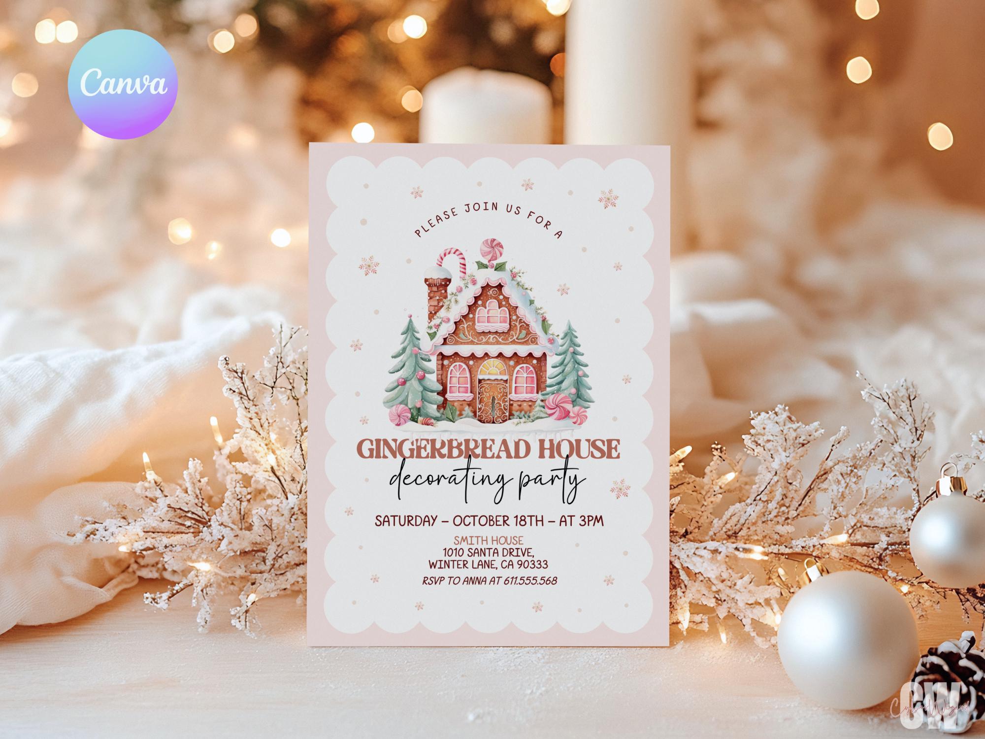 Pink Gingerbread Party Invitation, Gingerbread House Girl Party ...