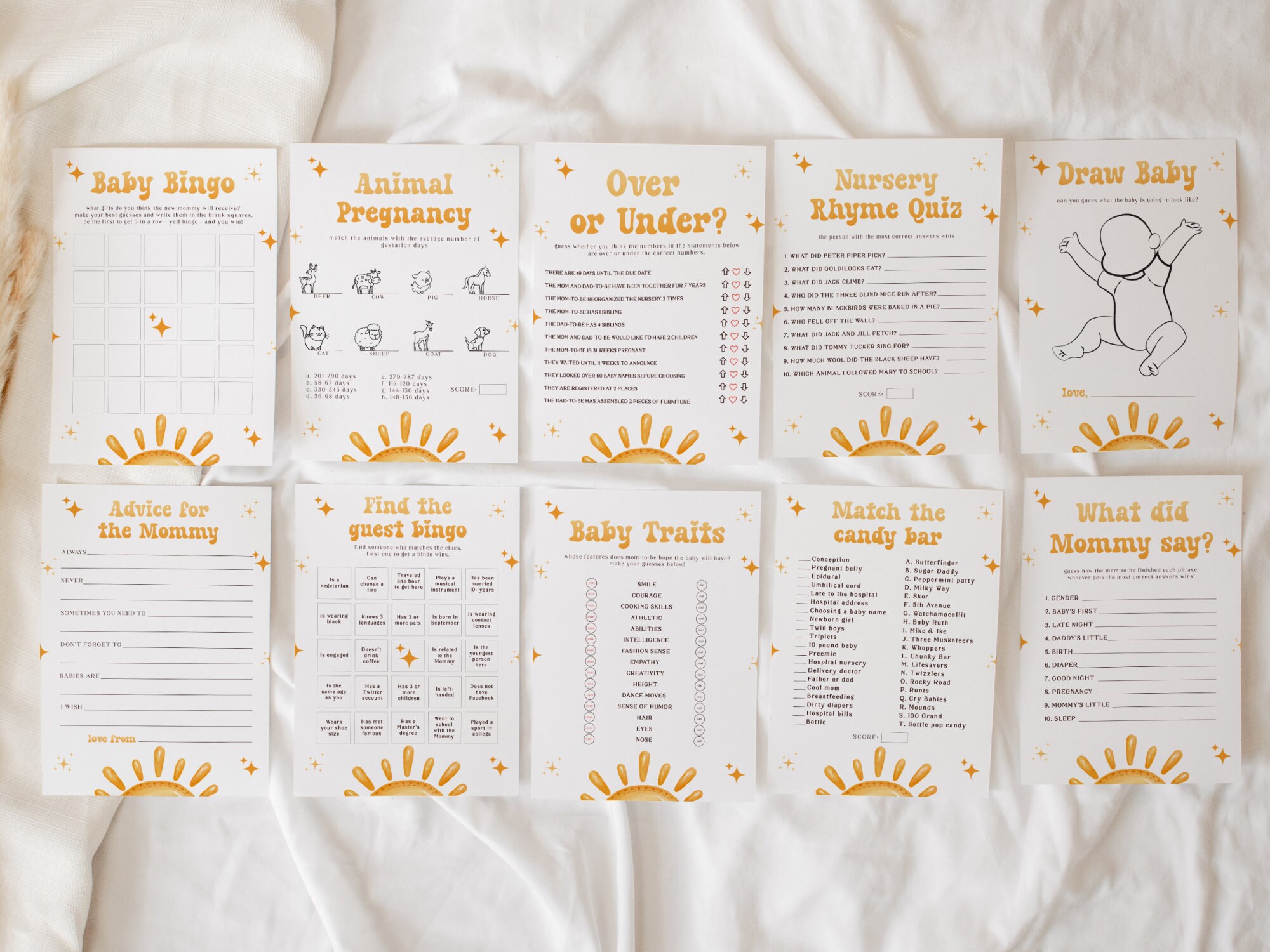 Editable Sunshine Baby Shower Games Bundle Retro Sun Baby Shower Game ...