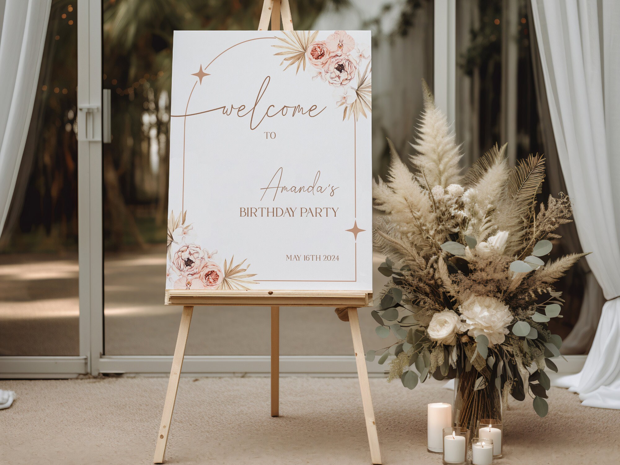 Pampas Grass Birthday Welcome Sign Boho Birthday Welcome Sign Editable ...