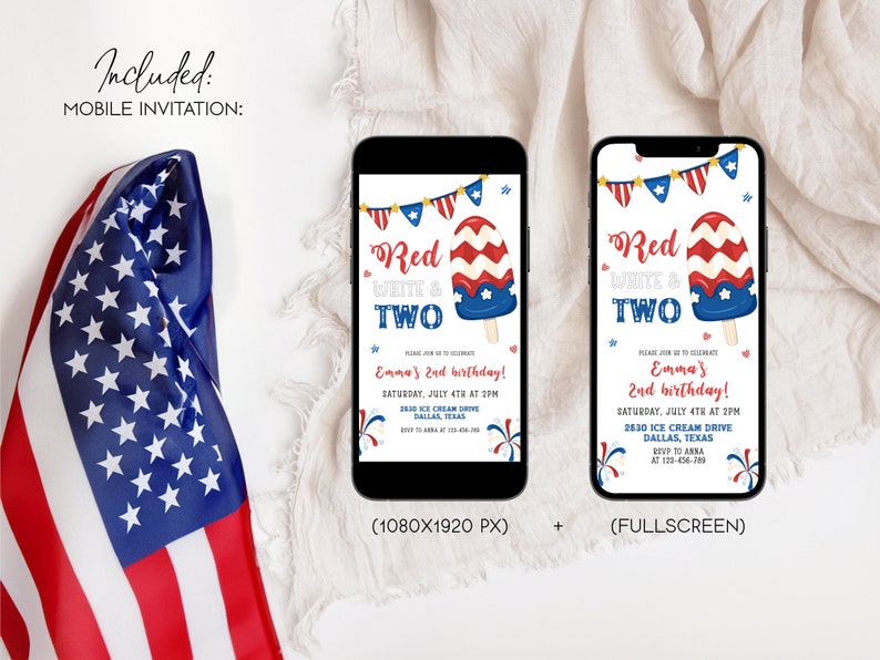 Four of July Patriotic 2nd Birthday Invite, Red White and Two Birthday ...