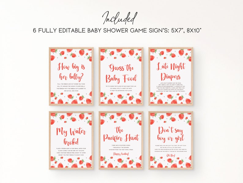 Editable Strawberry Baby Shower Games Bundle A Berry Sweet Baby Shower ...
