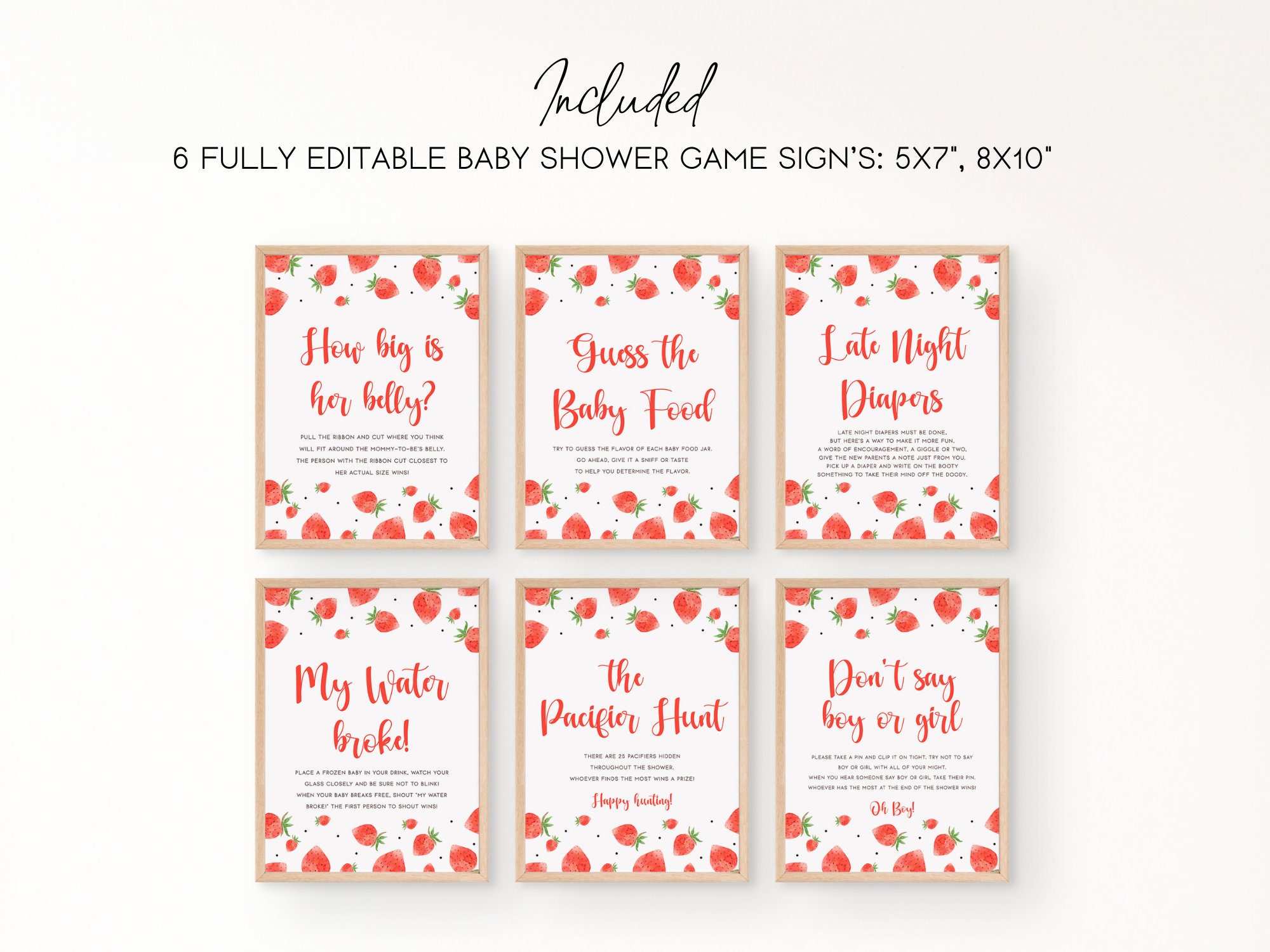 Editable Strawberry Baby Shower Games Bundle A Berry Sweet Baby Shower ...