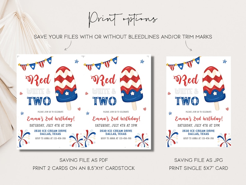Four of July Patriotic 2nd Birthday Invite, Red White and Two Birthday ...