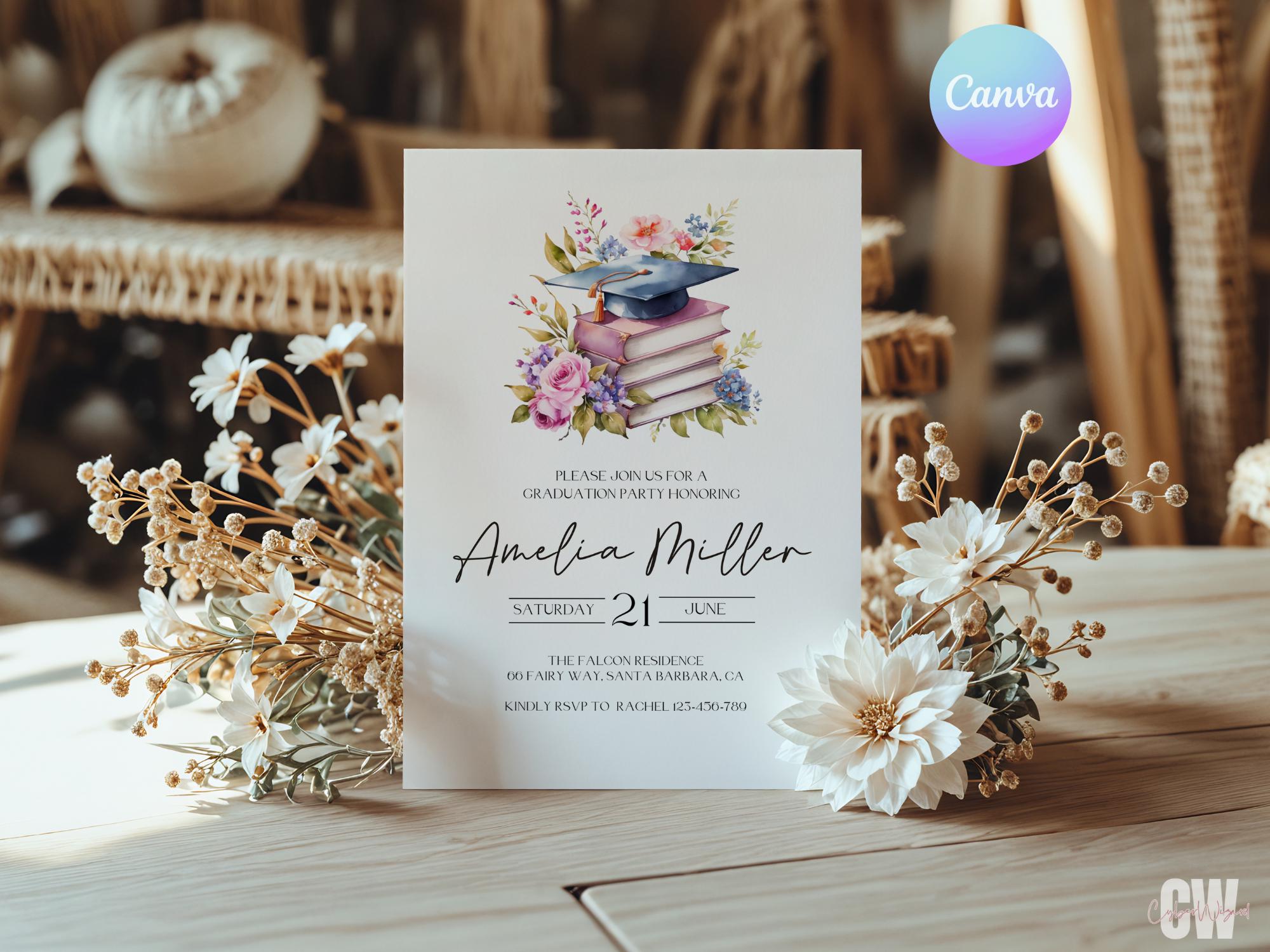 Elegant Floral Graduation Invitations, University Grad Invitation ...